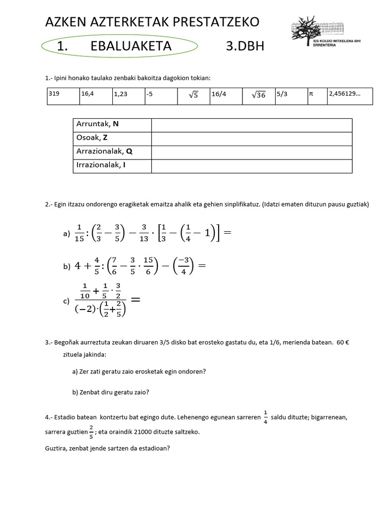 1era Evaluacion Recu Mate | PDF