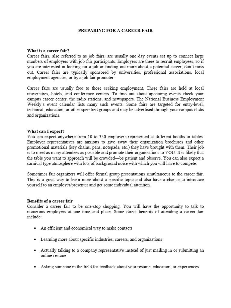 Career Fair Preparation Guide | PDF | Employment | Résumé