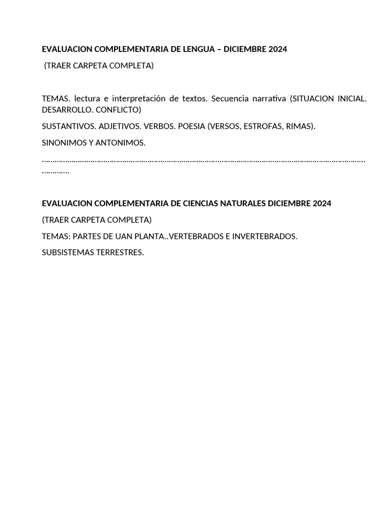 Evaluacion Complementaria de Lengua | PDF