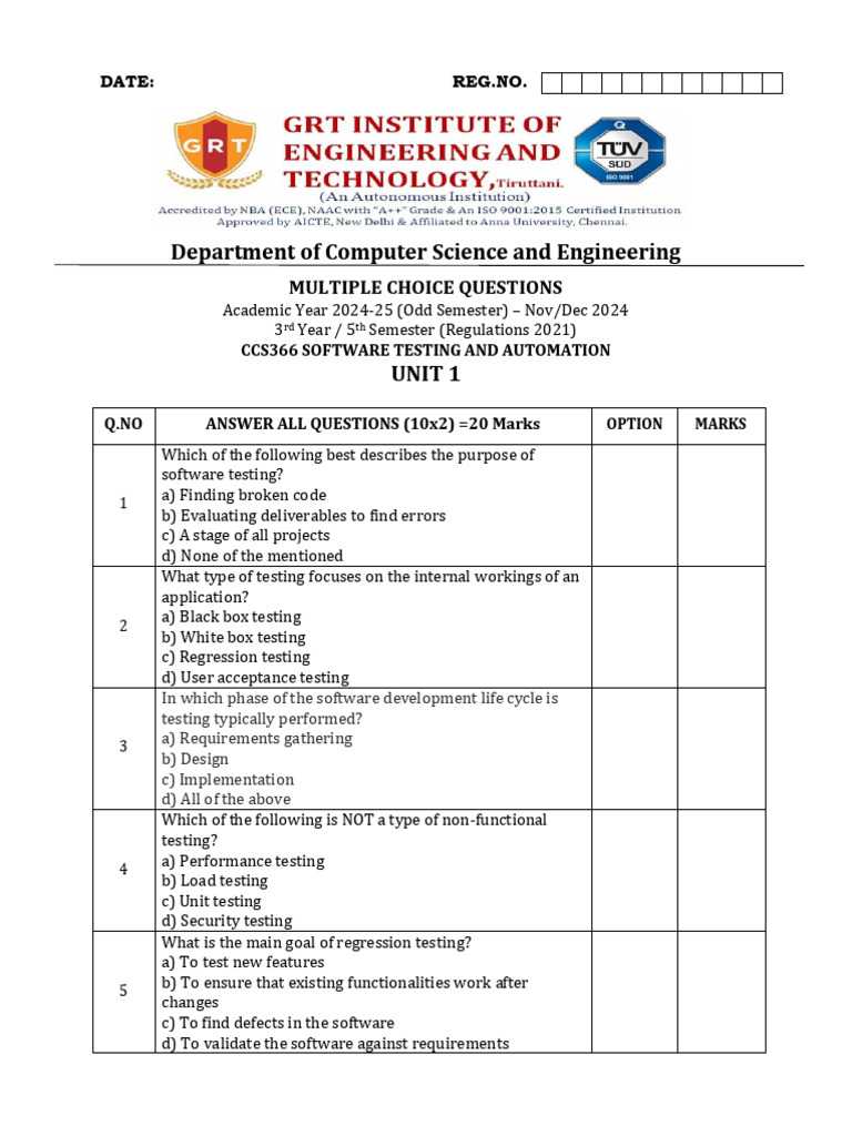 MCQ - Sta | PDF | Software Testing | Software