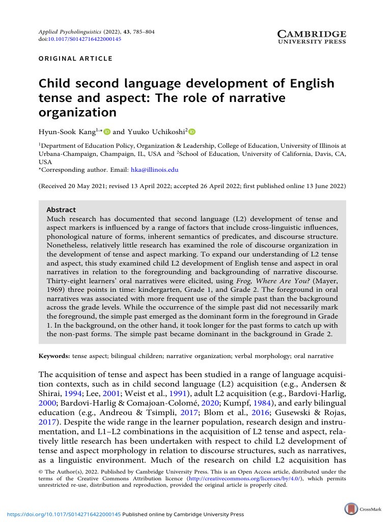 Child Second Language Development of English Tense and Aspect The Role of Narrative Organization ...