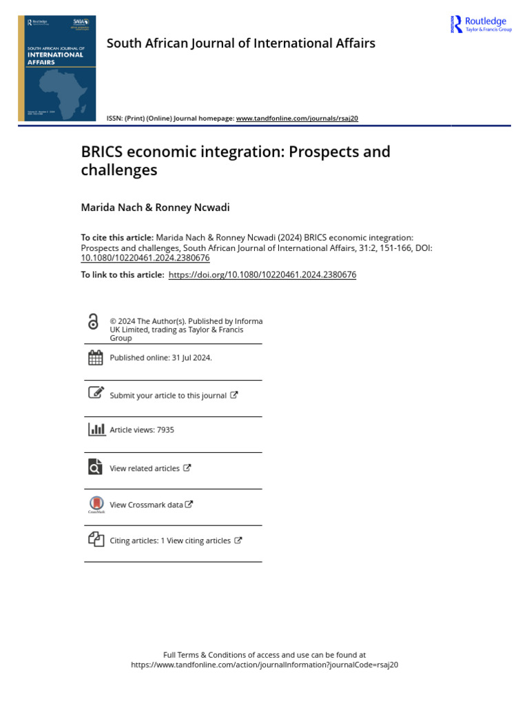 BRICS Economic Integration Prospects and Challenges | PDF | Bric | Global Financial System