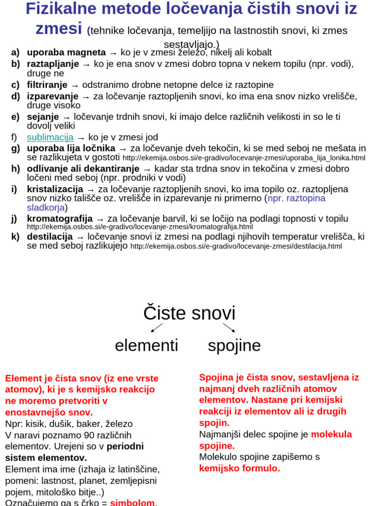 Predstavitev Vrste Snovi in Element Spojina | PDF