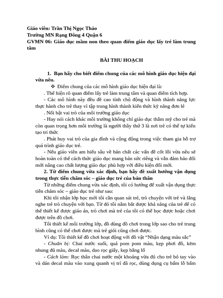 Bai Thu Hoach GVMN O6 | PDF