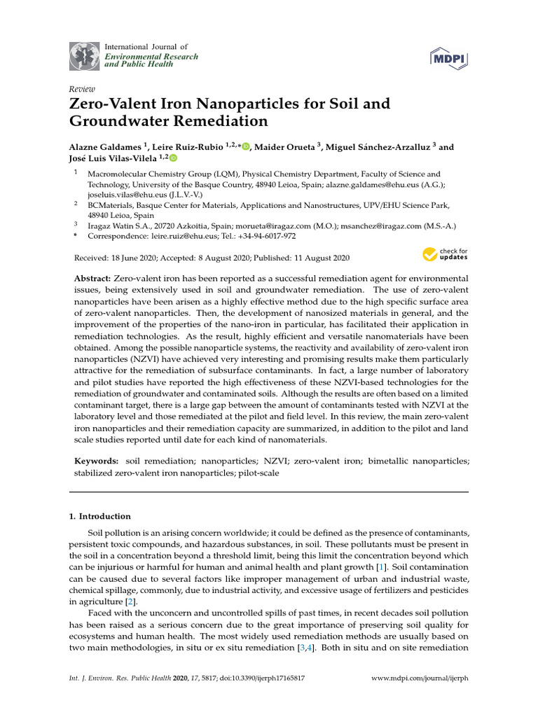 Zero-Valent Iron Nanoparticles For Soil and | PDF | Environmental ...