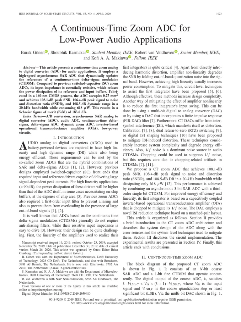 A Continuous-Time Zoom ADC for Low-Power Audio Applications | PDF ...