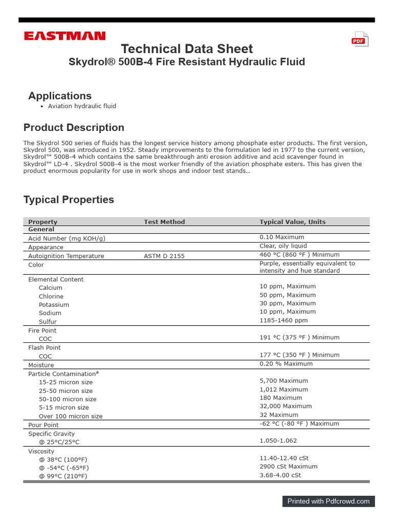 Eastman Skydrol 500b 4 Technical Data Sheet | PDF | Viscosity | Chemistry