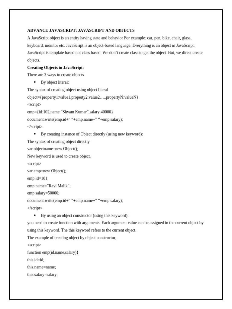 ADVANCE JS | PDF | Document Object Model | Java Script