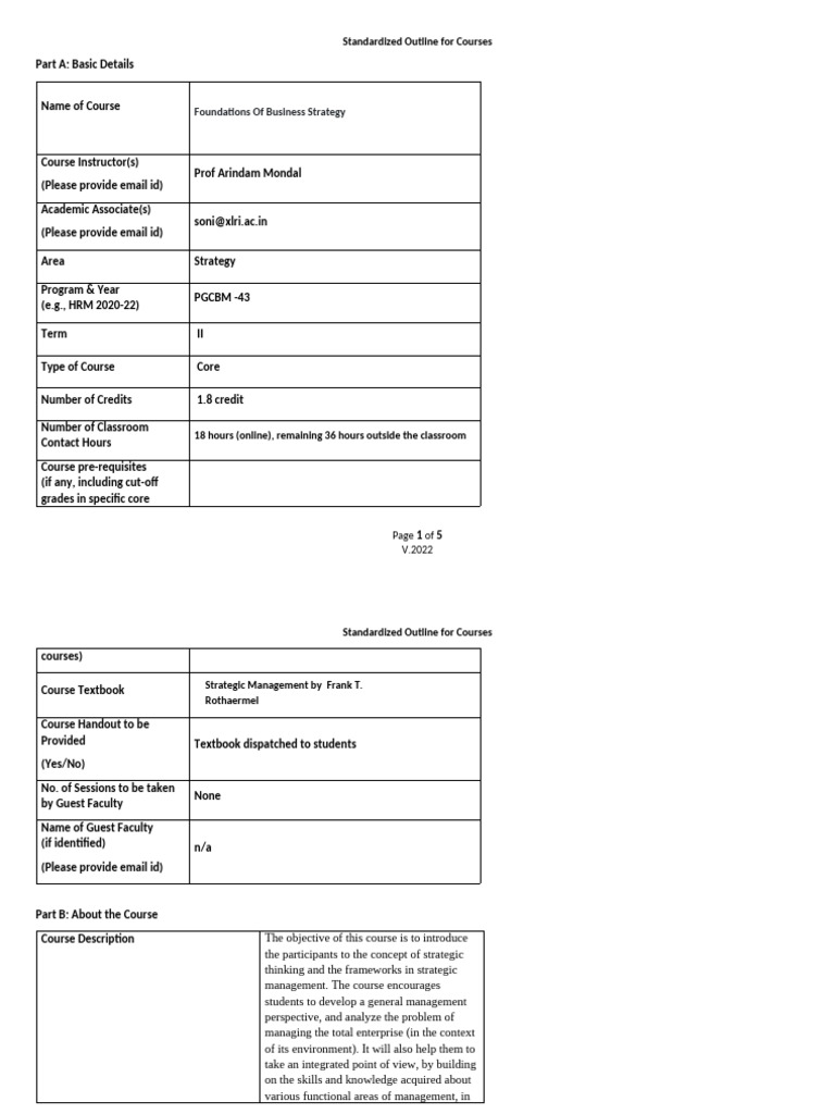 Course - Outline - Format (FBST) | PDF | Strategic Management | Cognition