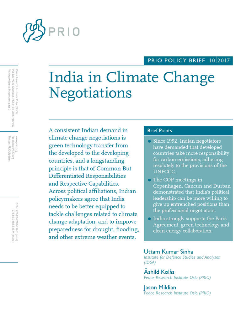 Sinha Et Al - India in Climate Change Negotiations, PRIO Policy Brief ...