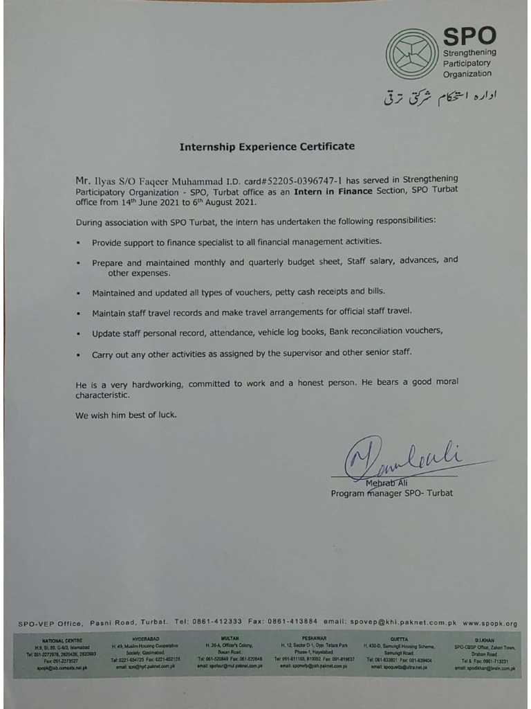 SPO Internship Certificate | PDF
