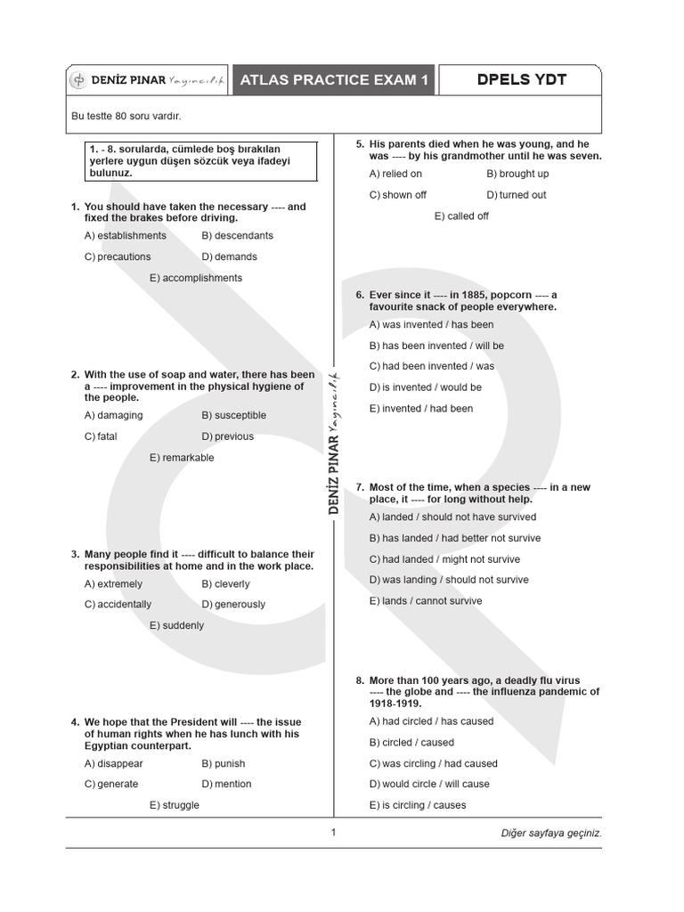 Atlas Practice Exam 1: English Language Test | PDF | Dieting | Weight Loss