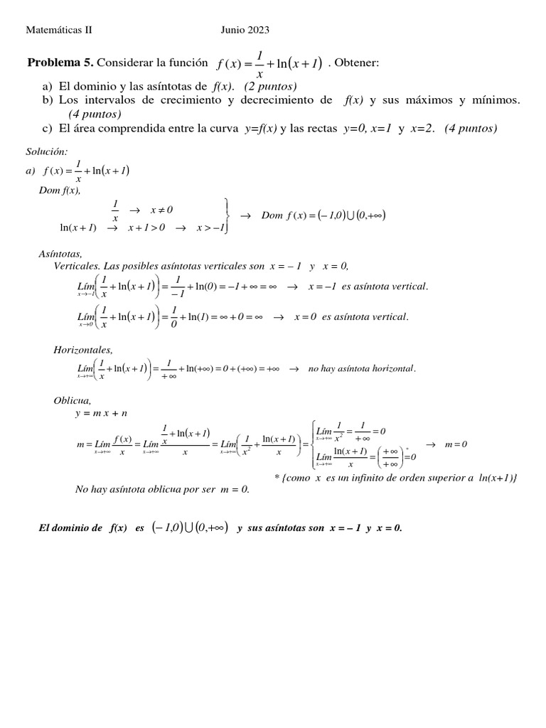Análisis de la función f(x) en Matemáticas II | PDF | Integral | Asíntota