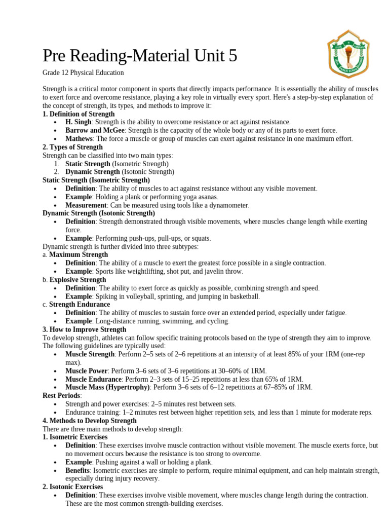 Unit 5 Session 6 Grade 12 | PDF | Strength Training | Physical Exercise