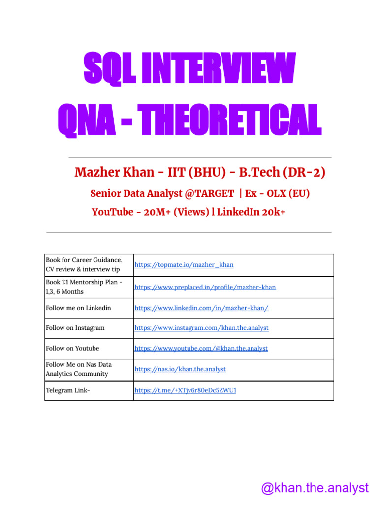SQL Interview Qna Theoritical | PDF | Database Index | Databases