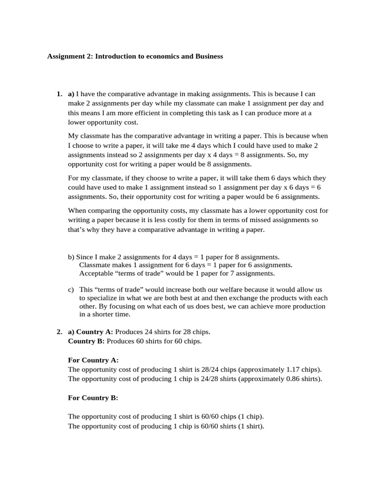 Comparative Advantage in Economics Assignment | PDF | Economic Surplus | Demand