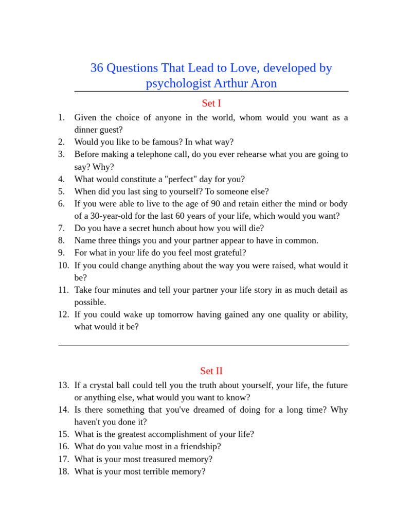 36 Questions to Foster Love | PDF