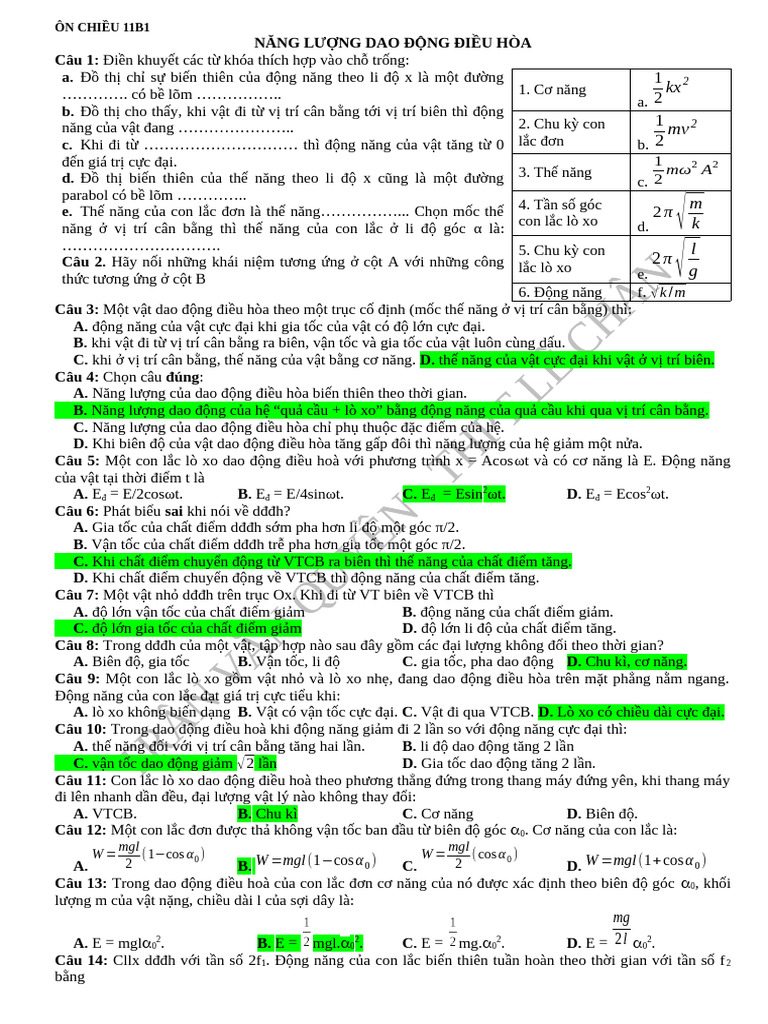 11b1 Năng Lượng Dao Động Điều Hòa | PDF