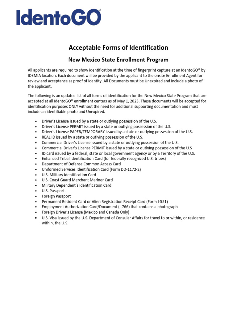 Acceptable Identification New Mexico | PDF
