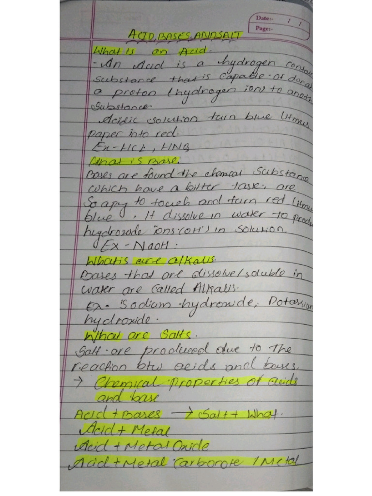 Acid Bases and Salt OWN Notes | PDF