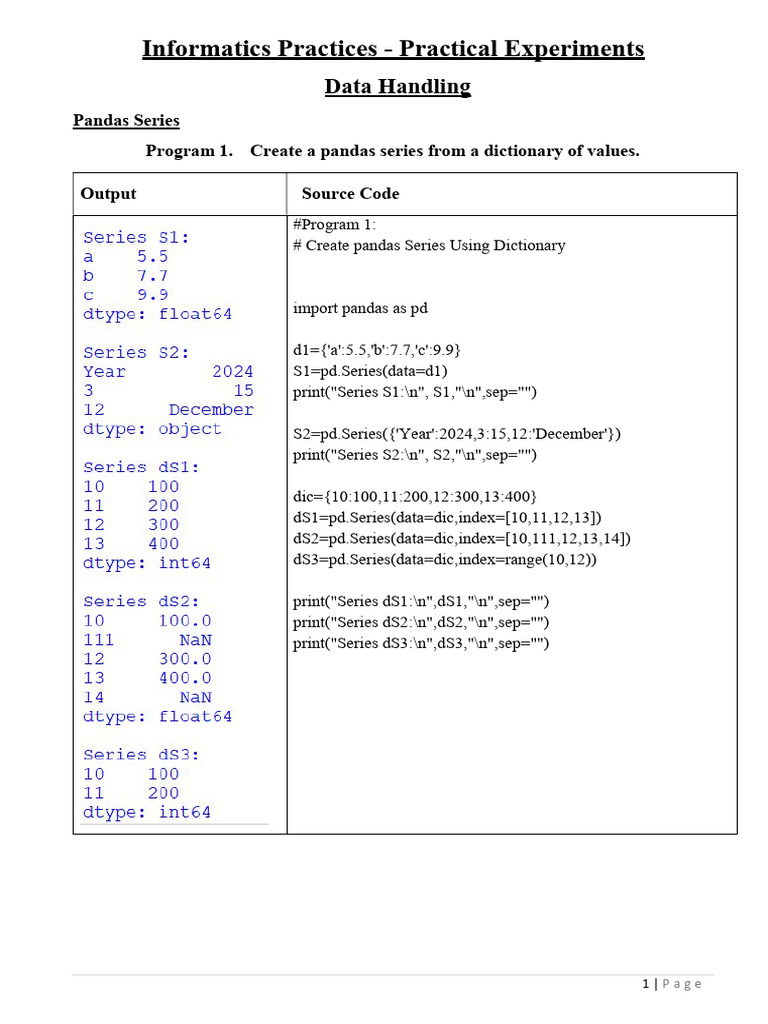 Pandas Series - Program 1-15 | PDF | Computer Programming
