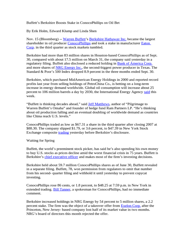Buffett Investiu em Commodities | PDF | Warren Buffett | Bank Of America