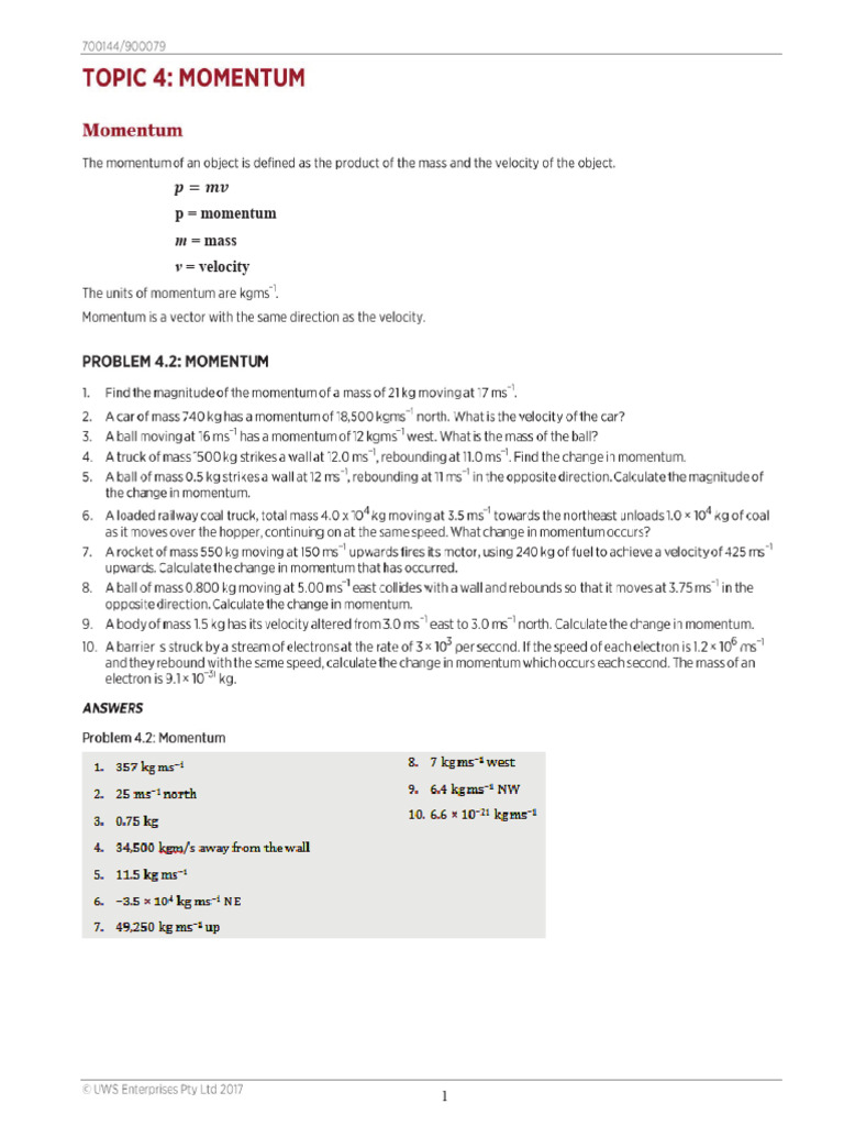 1-Week 4-Momentum, FP1, Term 3 2020 | PDF | Momentum | Collision
