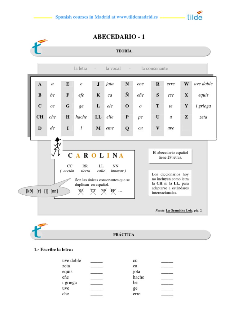 Ejercicios de Abecedario y Ortografía Española | PDF