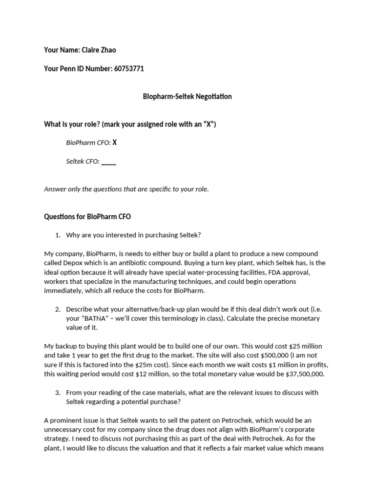 BioPharm CFO's Strategy for Seltek Deal | PDF | Real Estate Appraisal ...