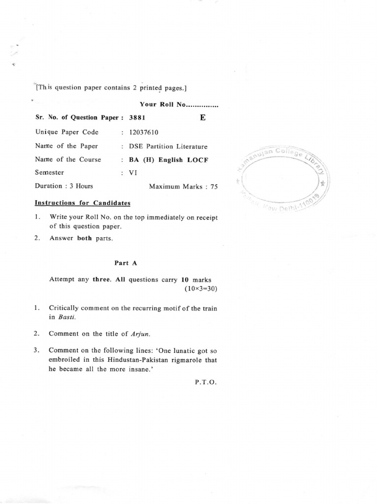 B.A._H_English_Partition_Lit_tyNWojt | PDF