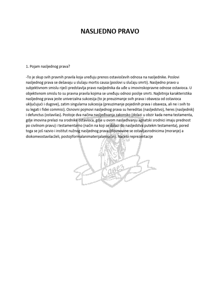 Rimsko Pravo Nasljedno Pravo | PDF