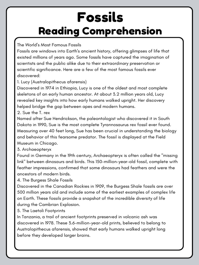 Fossils: Reading Comprehension | PDF | Dinosaurs | Fossil