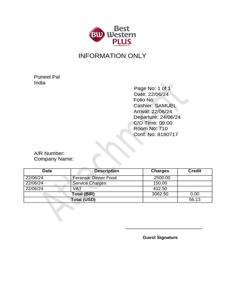 Dhaba Food Bill Summary | PDF