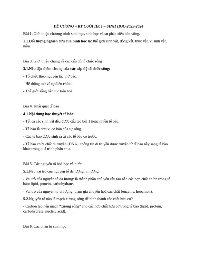 đề ôn kt ckI môn Sinh | PDF