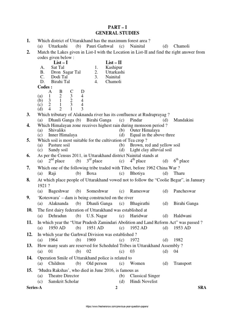 UKPSC Lower PCS Prelims Paper | PDF