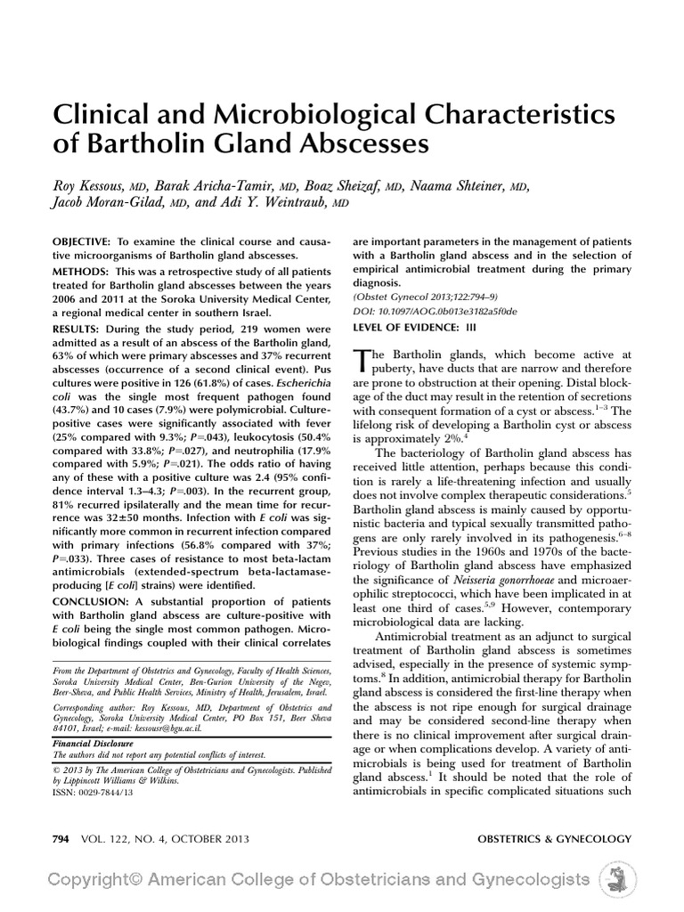 Clinical and Microbiological Characteristics of Bartholin Gland ...