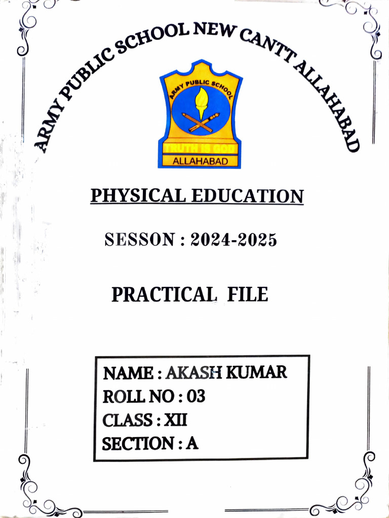 Class 12 Physical Education Practical File CBSE BOARD | PDF