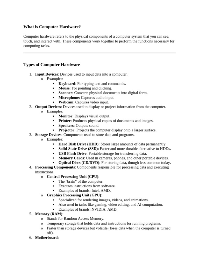 Physical Components of A Computer System | PDF | Computer Hardware ...