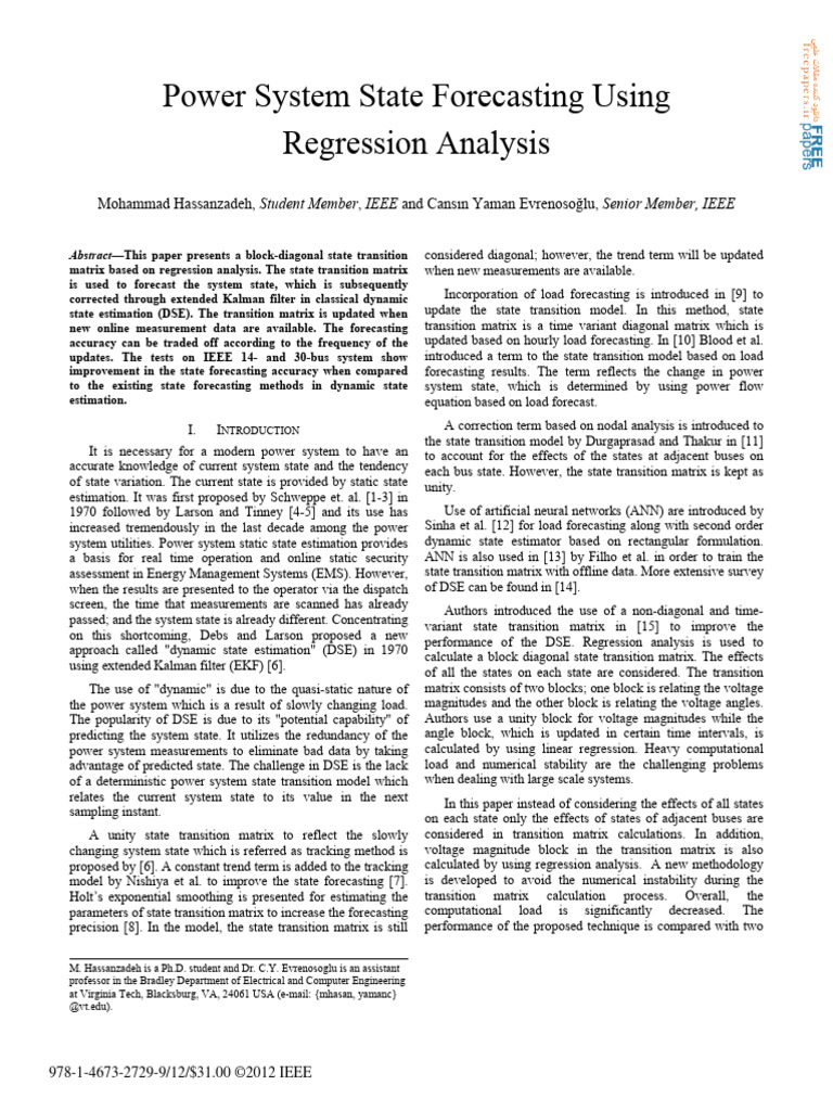 10.1109-PESGM.2012.6345595-Power System State Forecasting Using Regression Analysis | PDF ...