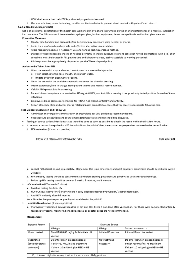 Needle Stick Injury - Guidelines | PDF | Hepatitis C | Public Health