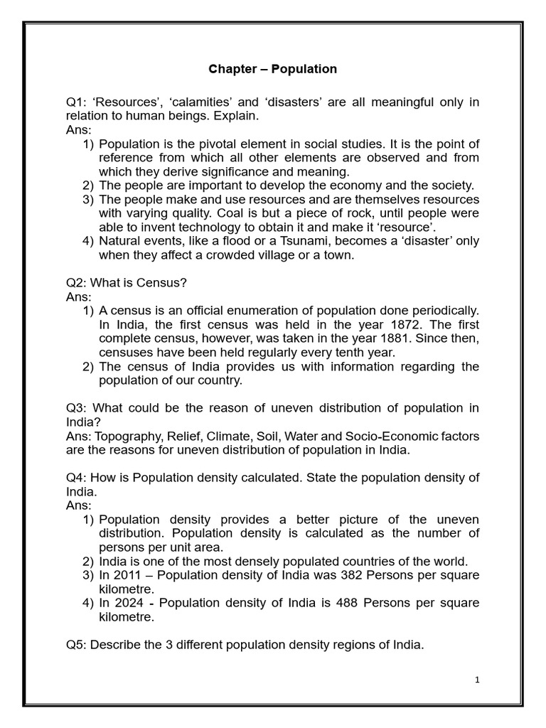Chapter Population Notes | PDF | Human Migration | Population Growth