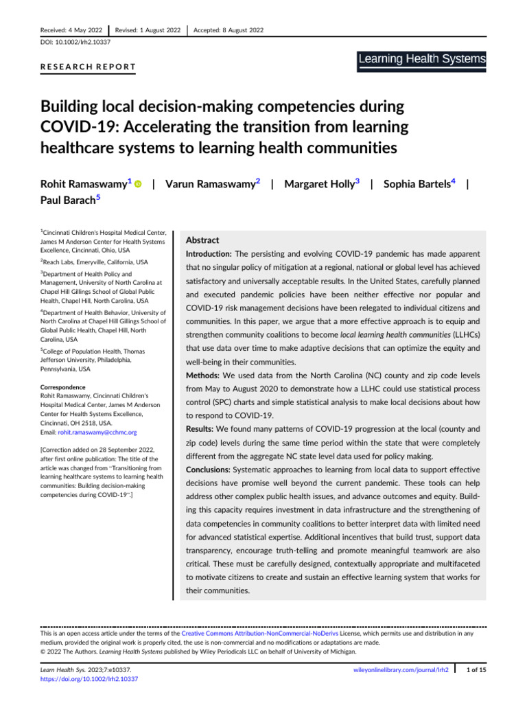 Building Local Decision-Making Competencies During COVID-19 ...