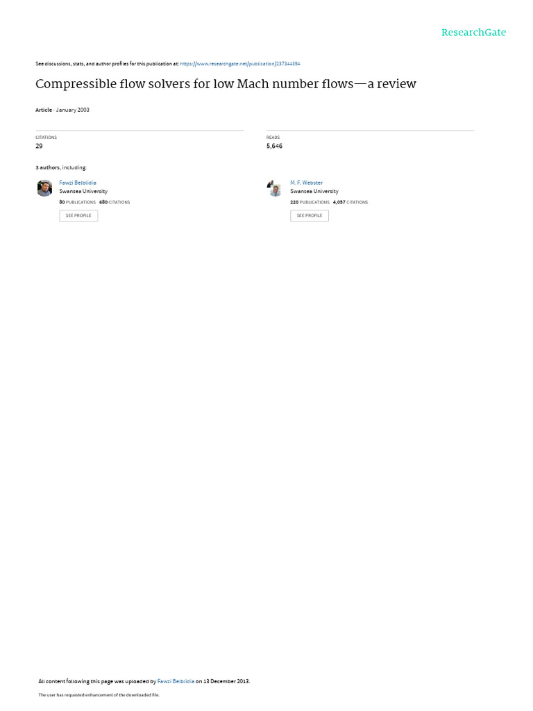 Compressible Flow Solvers For Low Mach Number Flow | PDF | Fluid Dynamics | Mach Number