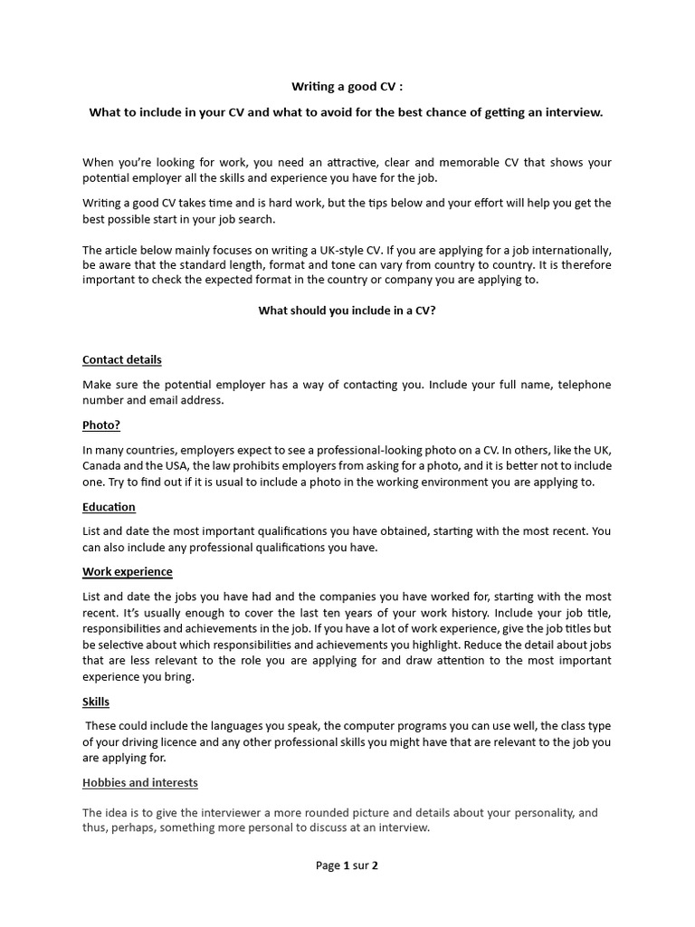 Tips - Writing a good CV | PDF | Human Communication Tips - Writing a good CV | PDF | Human Communication
