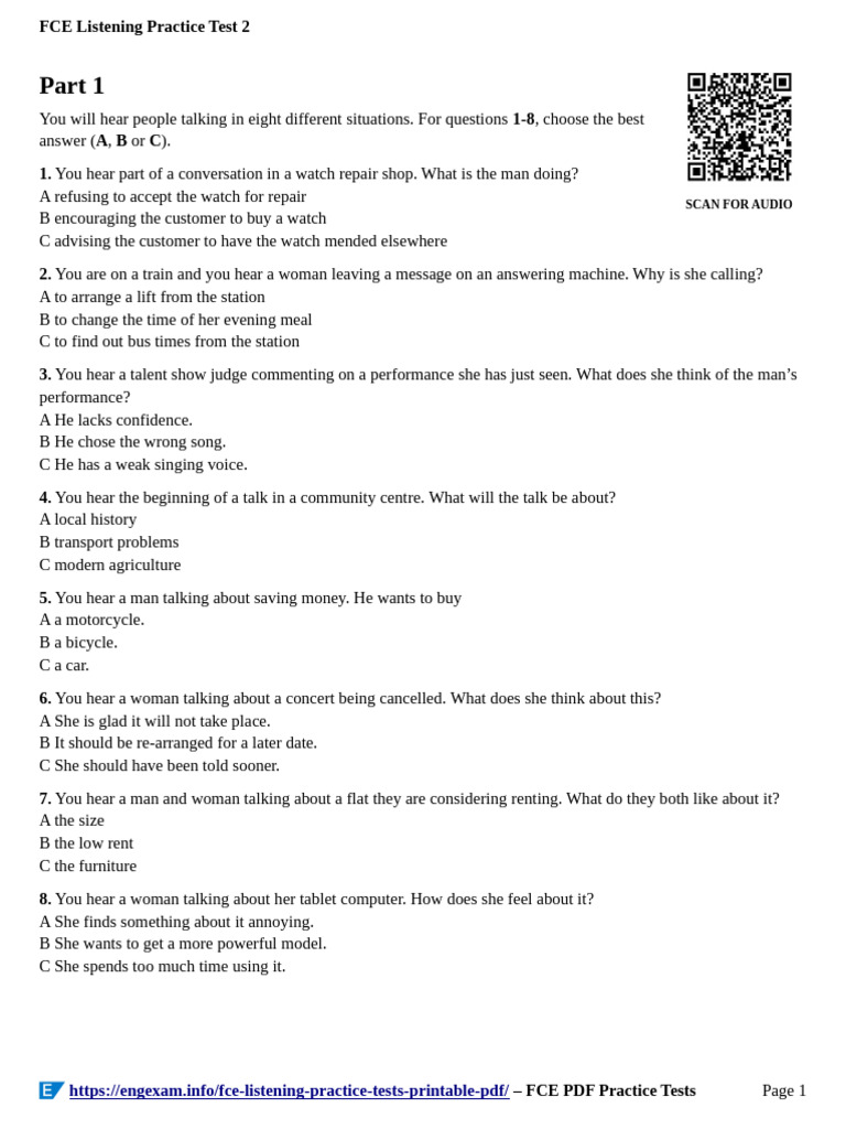 FCE Listening Practice Test 2 Answers | PDF
