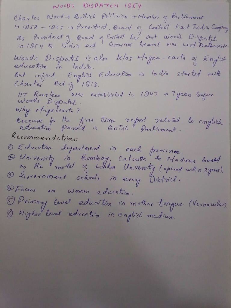 Wood's Despatch Handwritten | PDF