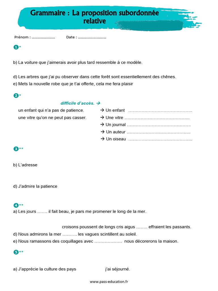 Exercices sur les propositions relatives | PDF | Clause | Grammaire