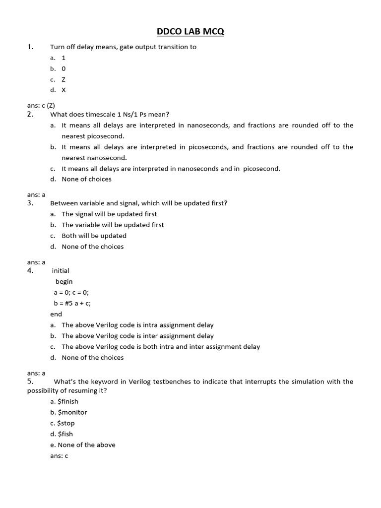 Verilog MCQs for Digital Design | PDF