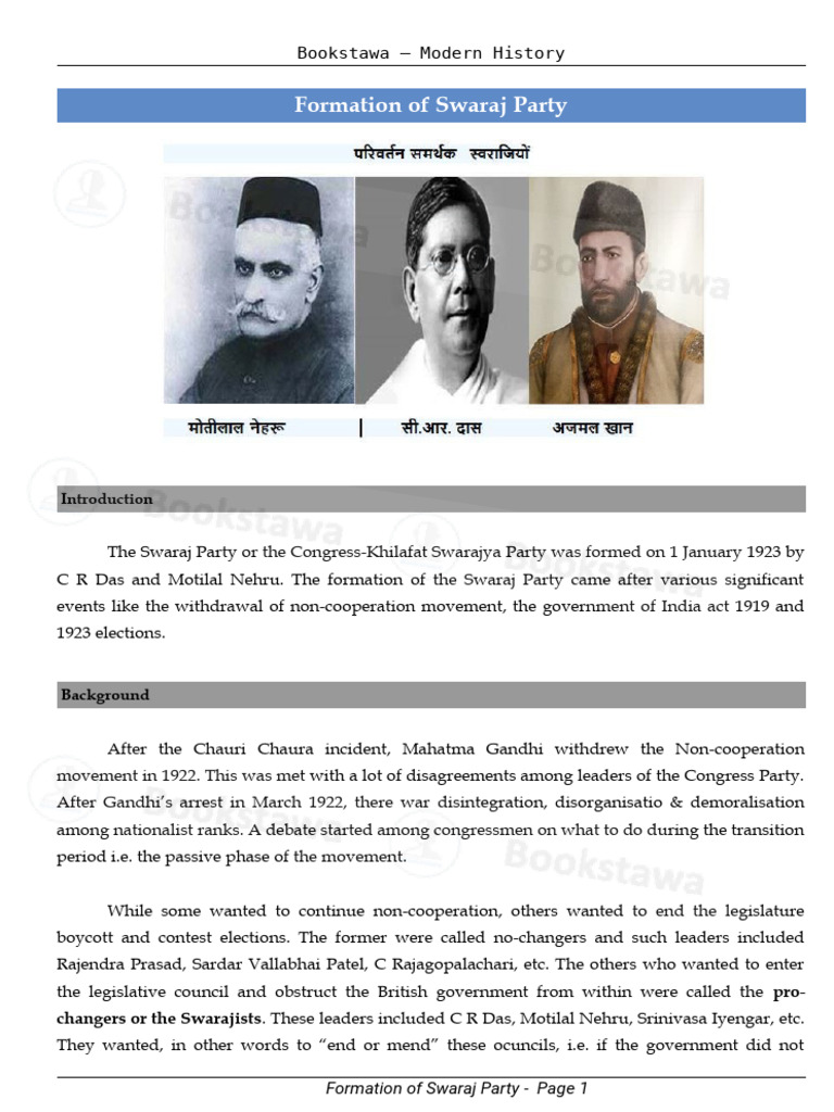Formation of Swaraj Party Merged | PDF | Independence Movements ...
