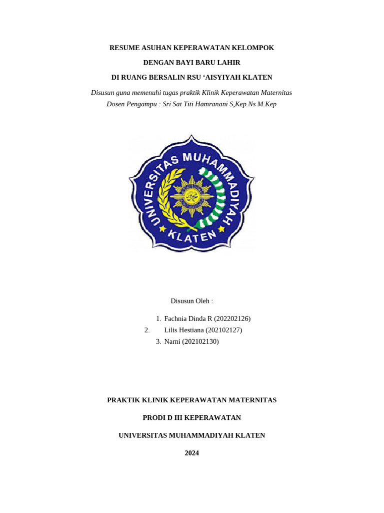 FORMAT RESUME ASUHAN KEPERAWATAN BBL | PDF